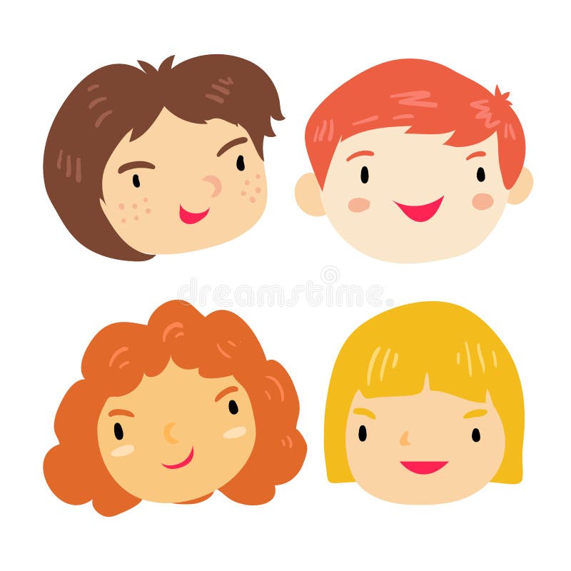 Collection of Four Smiling Kids Stock Illustration - Illustration of ...