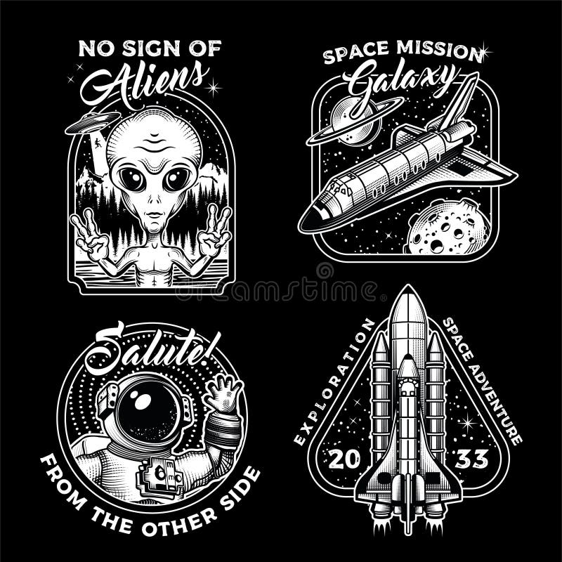 Collection of Four Space Exploration Logos. Vector Illustration Stock ...