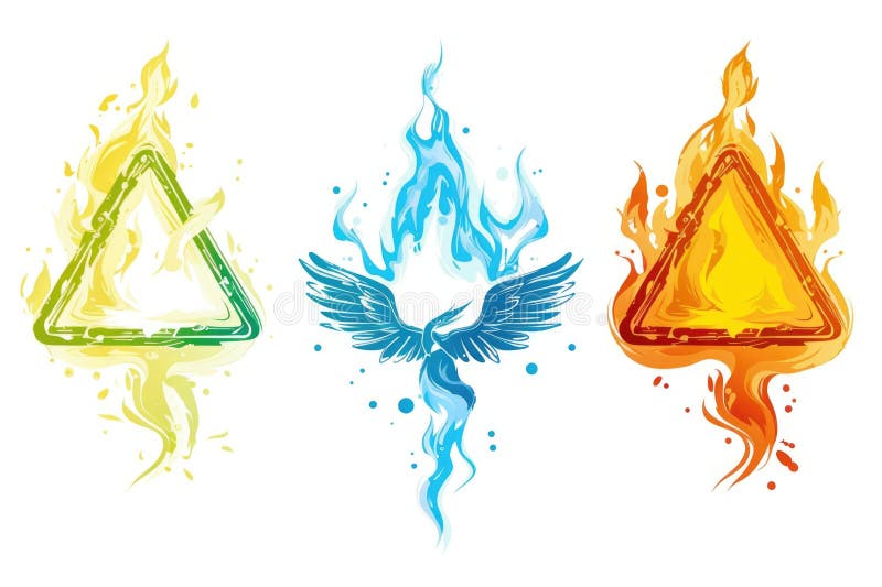 A Collection of Four Symbols Representing Fire and Water Elements ...