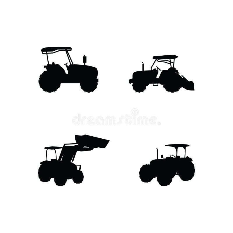 Tractor Silhouette Set Vector Collection Featuring Farm Vehicles in ...