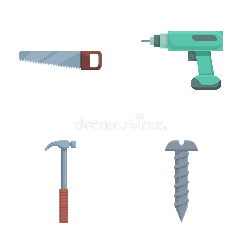 Set of Cartoon Construction Tools Icons Stock Vector - Illustration of ...