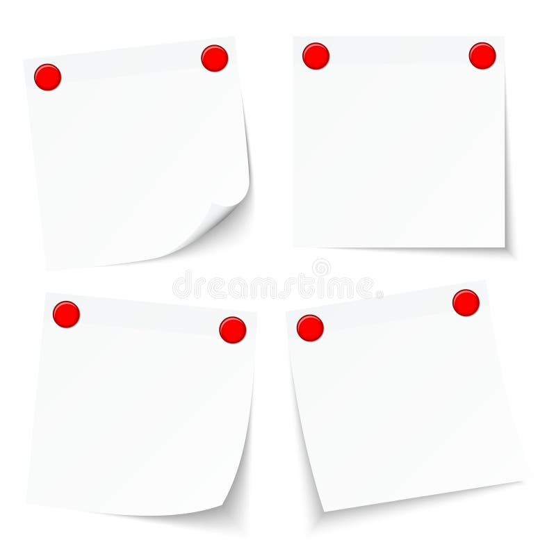 Set of Four White Sticky Notes with Red Magnets Stock Vector ...