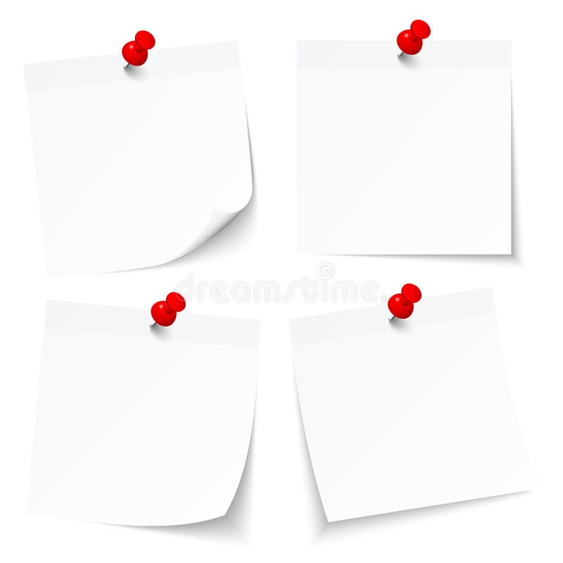 Set of Four White Sticky Notes with Red Pins Stock Vector ...