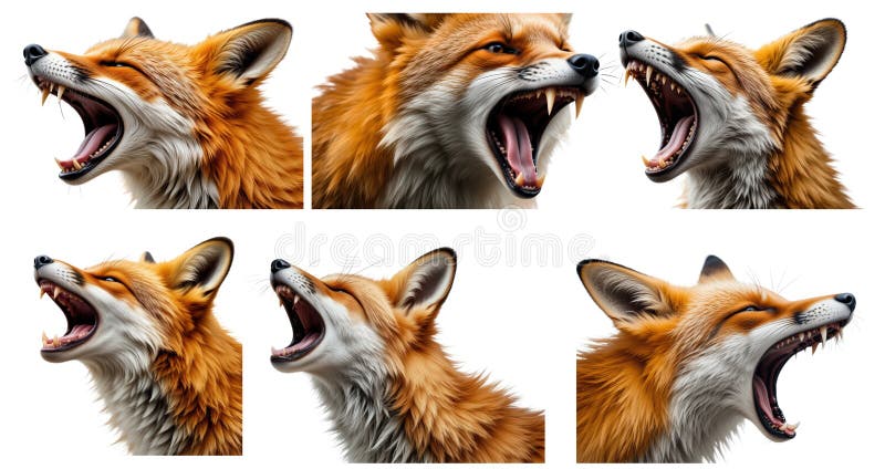 Collection of Foxes Howling and Showing Their Sharp Canine Teeth ...