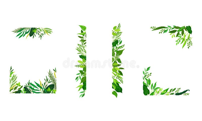 Collection of Frames Made of Leaves. Green Elegant Natural Borders with ...