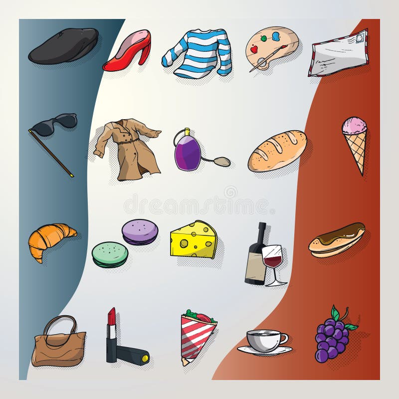 Collection of French Icons. Vector Illustration Decorative Design Stock ...