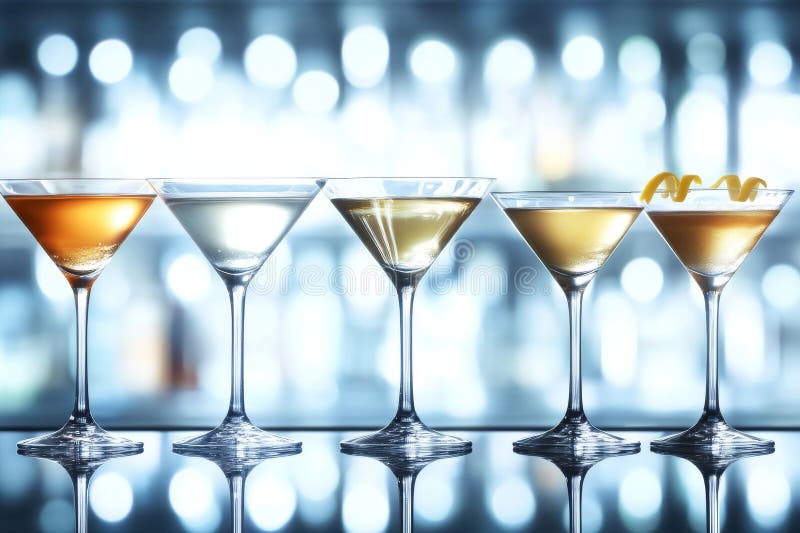 A Collection of Fresh Alcoholic Cocktails on a Bar Counter Stock Photo ...