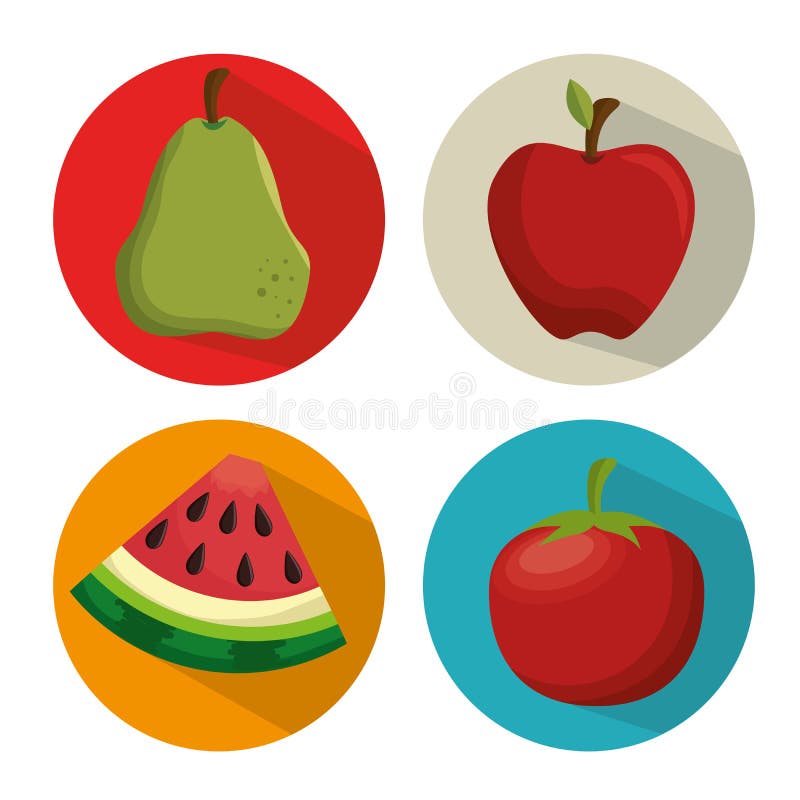 Collection Fresh Apple Tomato Watermelon and Pear Stock Illustration ...