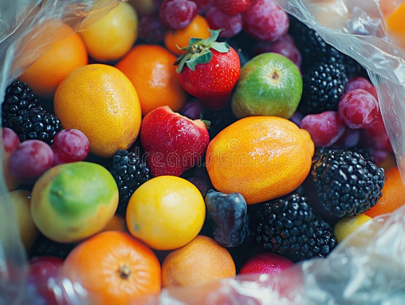 Fresh Fruit in Plastic Bag stock image. Image of selection - 374673705