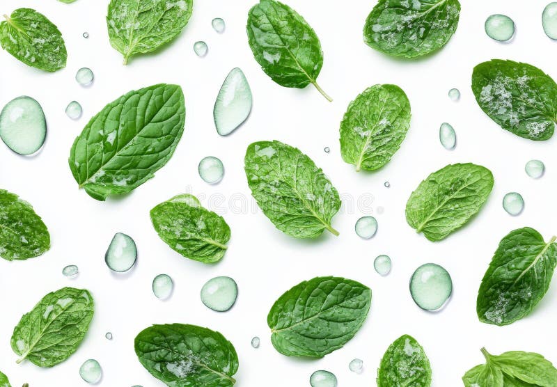 A Collection of Fresh Green Mint Leaves Splashing with Water, Isolated ...