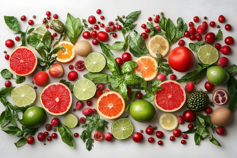 A Collection of Fresh and Ripe Fruits and Berries Set,,, Stock ...