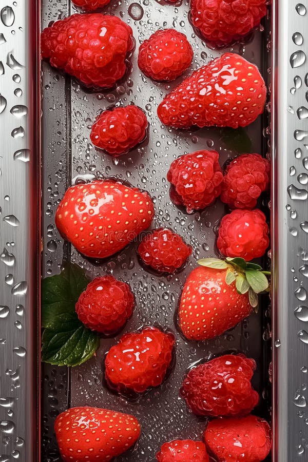 A Collection of Fresh Strawberries and Raspberries Rests Inside a ...