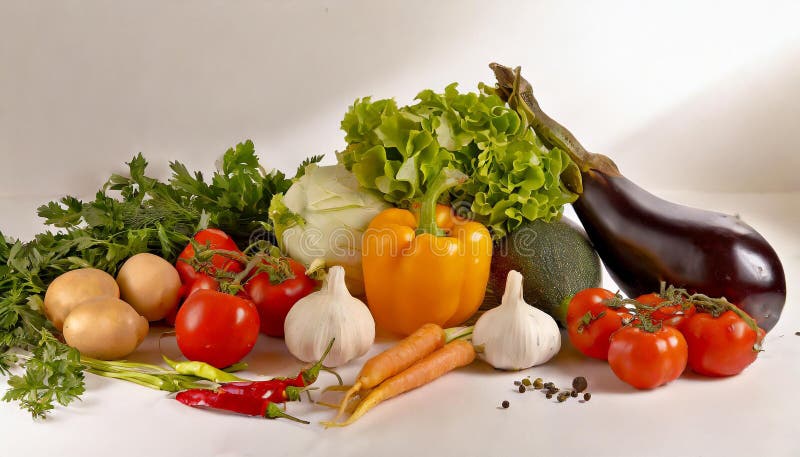 Collection of Fresh Vegetables on White Background. Stock Illustration ...