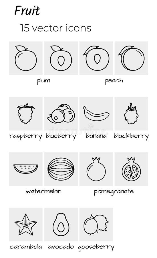 Collection of fruit icons stock illustration. Illustration of ...