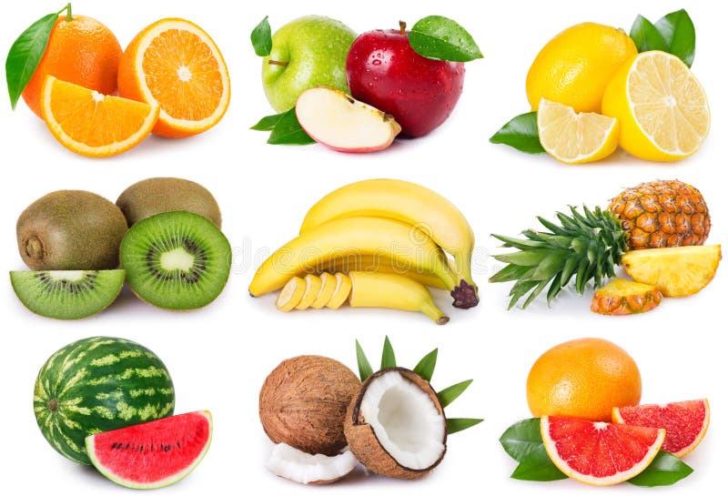 Collection Fruits on White Background Stock Photo - Image of ripe, leaf ...