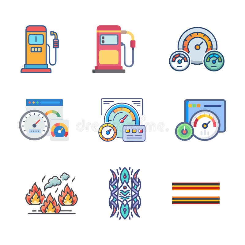Collection of Fuel, Speed, and Performance Icons Stock Vector ...