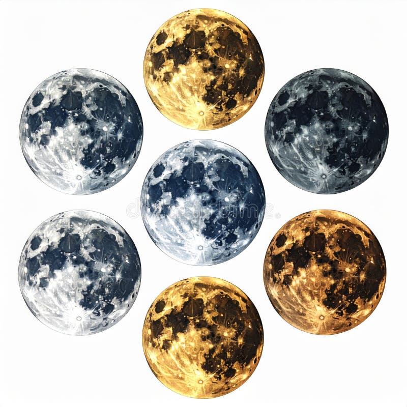 Collection of Full Moon Phases with Silver Gray and Yellow Hues on ...