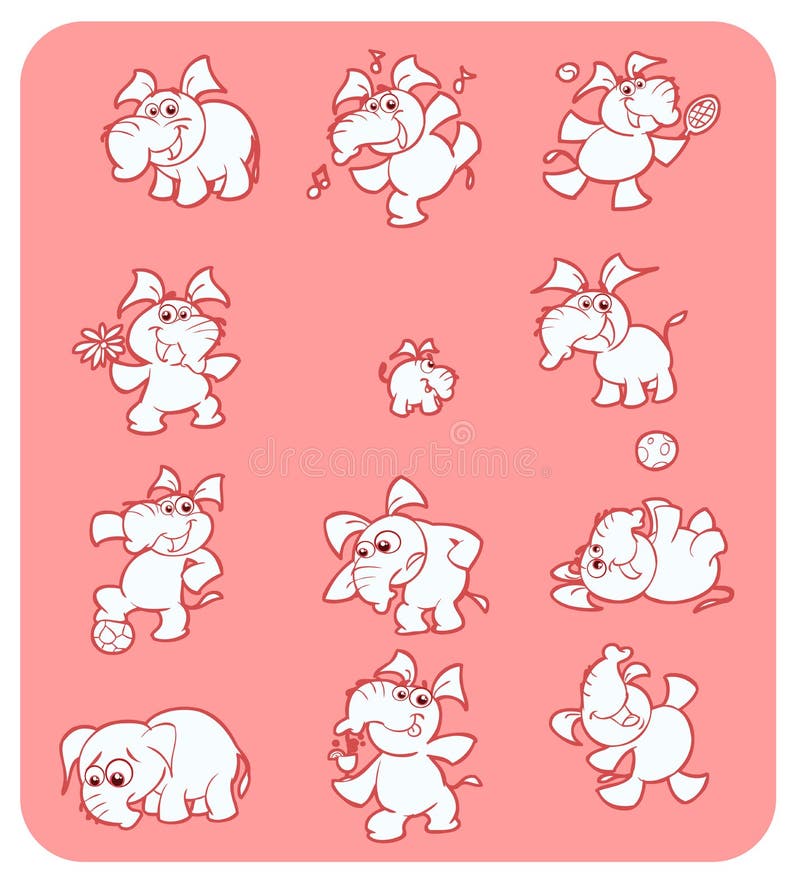 Collection of Fun Pink Elephants Stock Vector - Illustration of cartoon ...