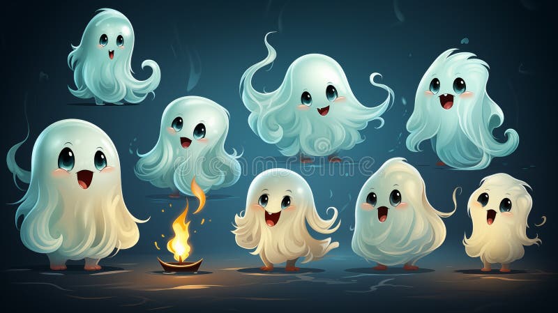 Collection of the Funny Cartoon Ghosts Stock Illustration ...