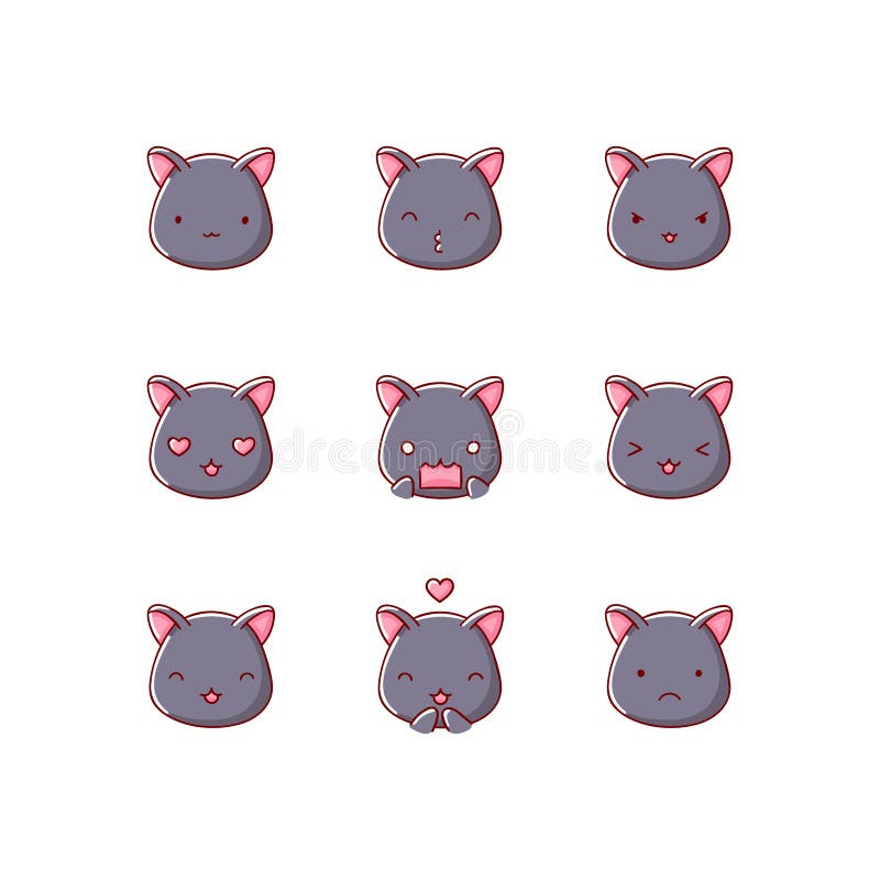 Collection of Funny Cute Cat Emoticon Characters in Different Emotions ...