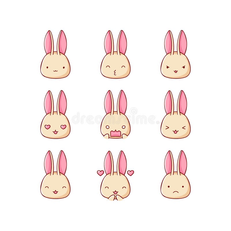 Collection of Funny Cute Rabbit, Bunny Emoticon Characters in Different ...