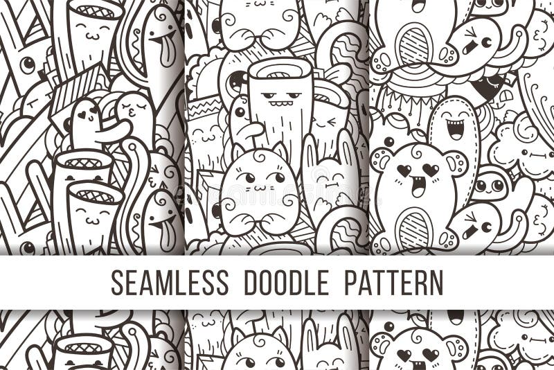Collection Of Funny Doodle Monsters Seamless Pattern For Prints