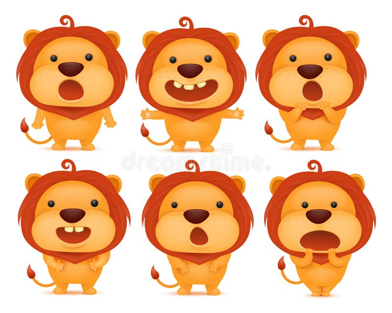 Collection of Funny Lion Emoticon Characters in Different Emotions ...