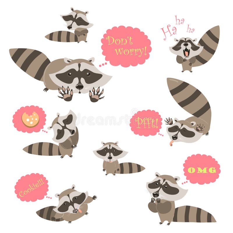 Collection of Funny Raccoons Stock Vector - Illustration of mammal ...