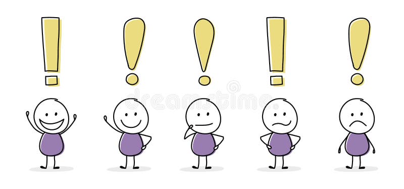 Collection of Funny Stickman with Exclamation Mark Icon. Vector Stock ...