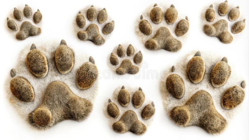 Collection of Furry Paw Prints in Various Sizes. Generative AI Stock ...