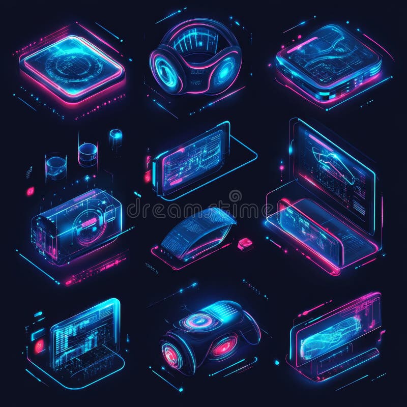 Futuristic Neon Interface Design Elements for Digital Art and UI Design ...