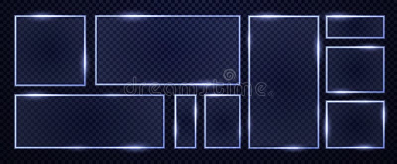 Collection of Futuristic Neon Tech Glass Frames Square Shape. Vector ...