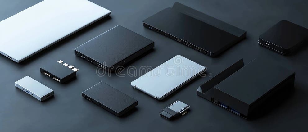 A Collection of Gadgets and Devices Placed on a Flat Surface Stock ...