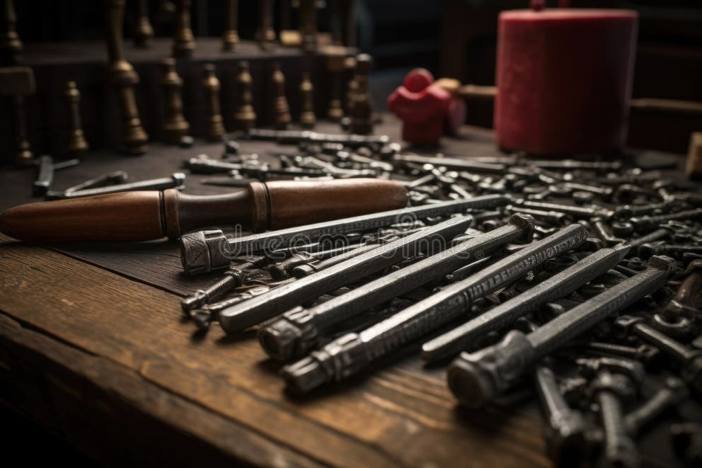 Collection of Gadgets and Devices on a Rustic Wooden Surface Stock ...