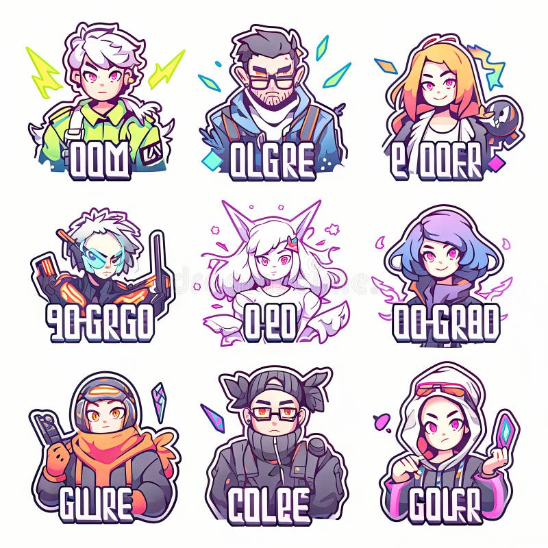 9 Collection of Gamer Character Stickers Stock Photo - Image of cartoon ...