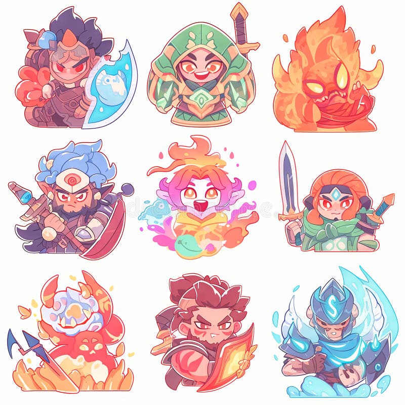 9 Collection of Gamer Character Stickers Stock Image - Image of ...