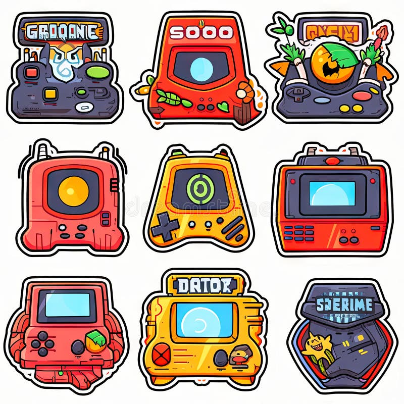 9 Collection of Gamer Character Stickers Stock Photo - Image of ...