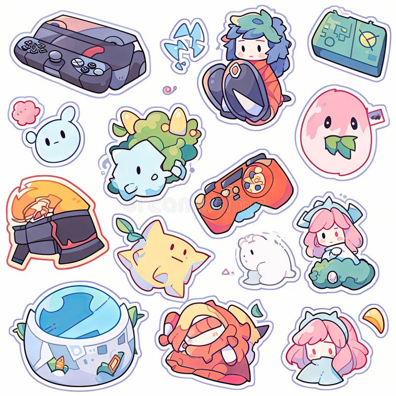 9 Collection of Gamer Character Stickers Stock Image - Image of anime ...