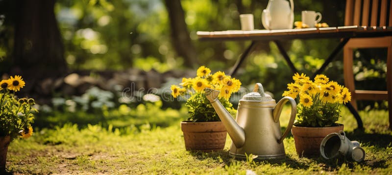 Collection of Gardening Tools and Flowerpots in a Serene and Vibrant ...