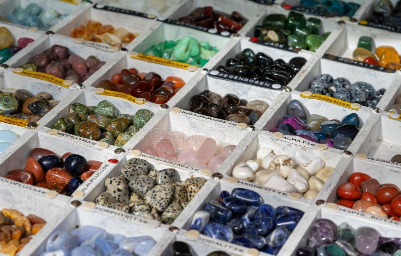 A Collection of Gems and Healing Stones on the Market Stock Photo ...