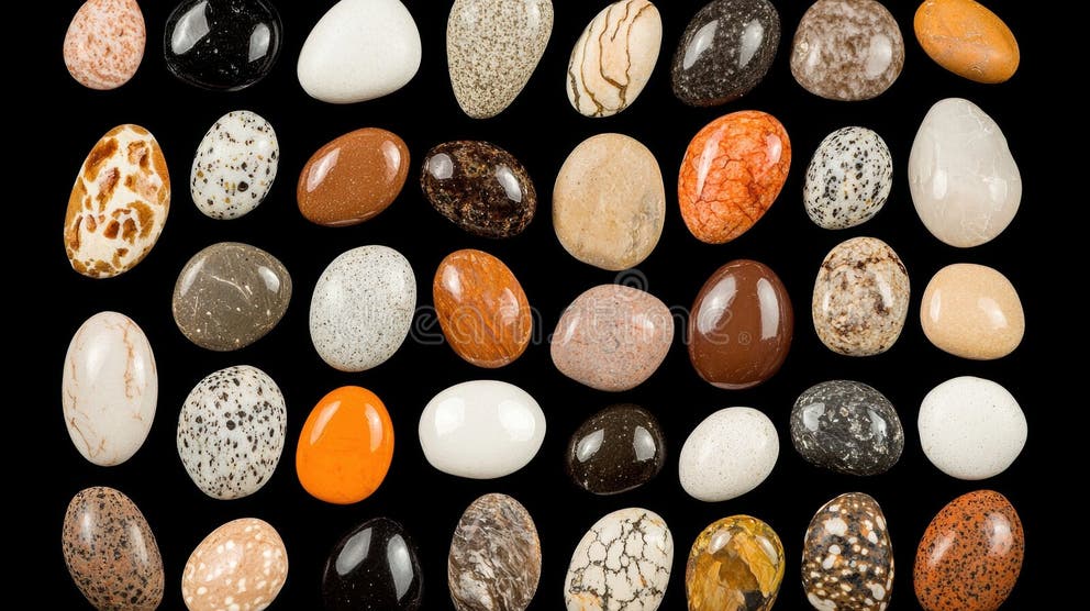 A Collection of Gemstones with Various Colors and Patterns, Arranged in ...