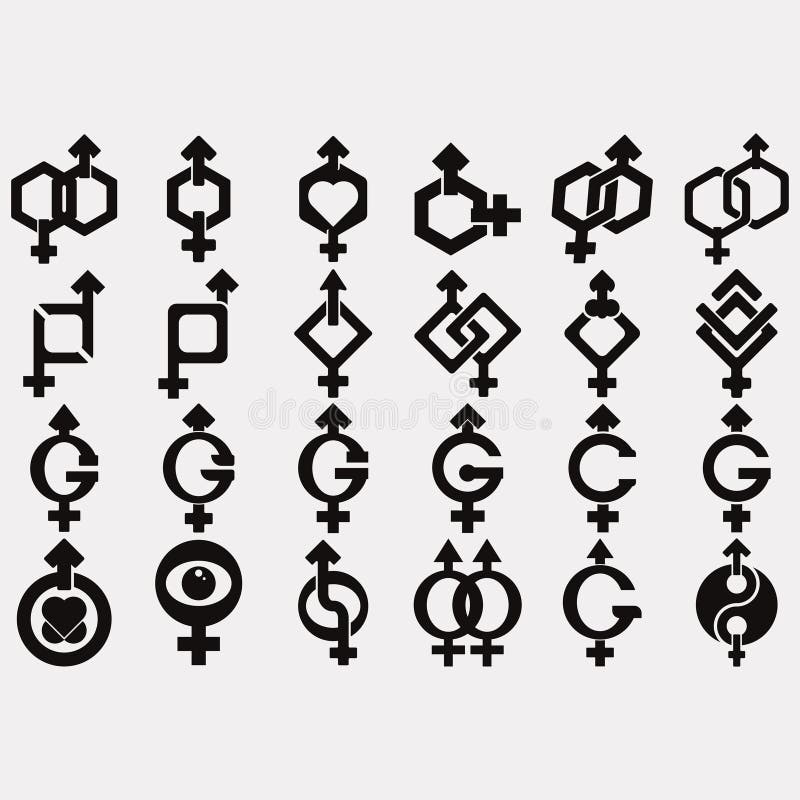 Collection of Gender Symbols in Rainbow Colors with Gender Names. Label ...