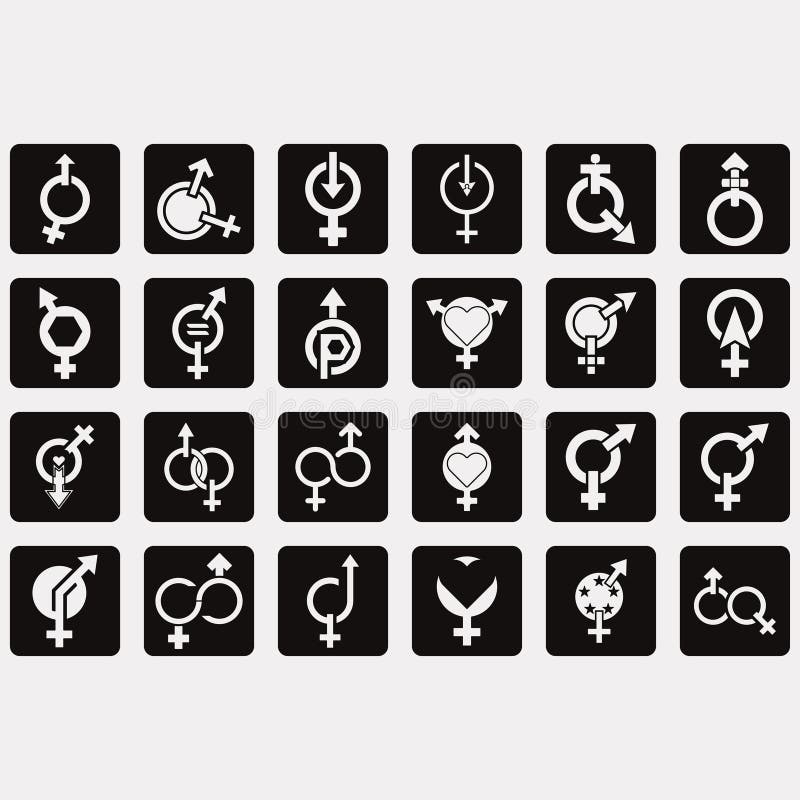 Collection of Gender Symbols in Rainbow Colors with Gender Names. Label ...