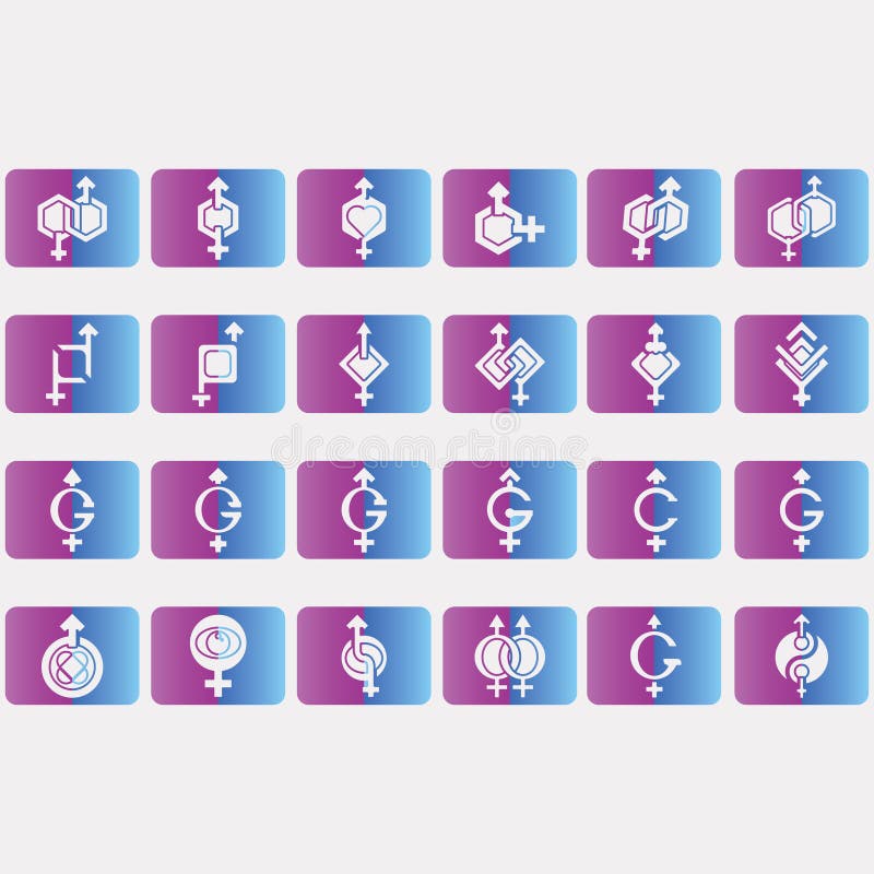 Collection of Gender Symbols in Rainbow Colors with Gender Names. Label ...