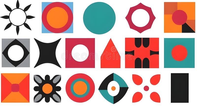 A Collection of Geometric Designs Arranged in a Grid Pattern. Stock ...