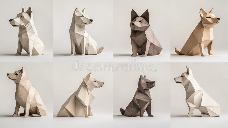 Collection of Geometric Dog Figures in Various Colors and Sizes ...