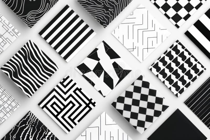 A Collection of Geometric Shapes and Patterns in Black and White Stock ...