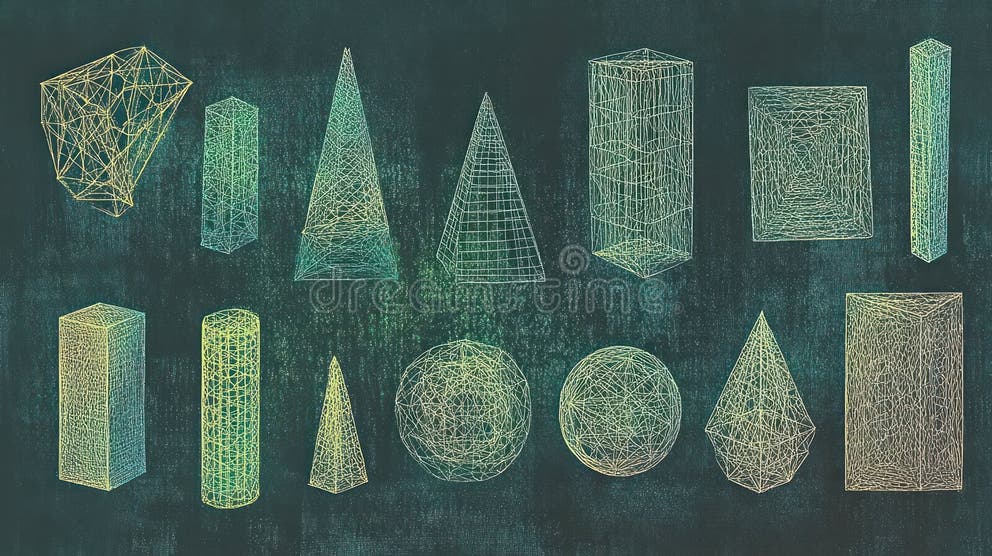 A Collection of Geometric Shapes Represented in Wireframe Designs Stock ...