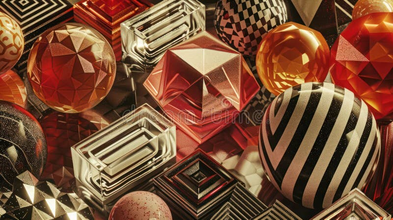 A Collection of Geometric Shapes and Textured Spheres in Various Colors ...