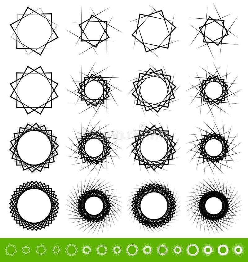Collection of Geometric Spiral Shapes. Set of 16 Rotating Abstract ...
